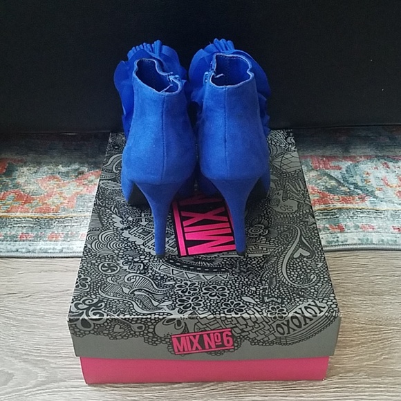 Mix No. 6 | Shoes | Nwt Mixno6 Cobalt Blue Ruffled Peeptoe Bootie 65 ...